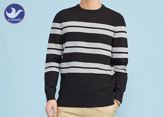 Crew Neck Mens Striped Jumper , Mens Cable Knit Pullover Sweater Anti - Wrinkle