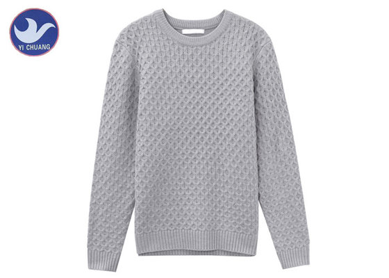Round Neck Men'S Knit Pullover Sweater Grey Color Fancy Patterns Winter Clothes