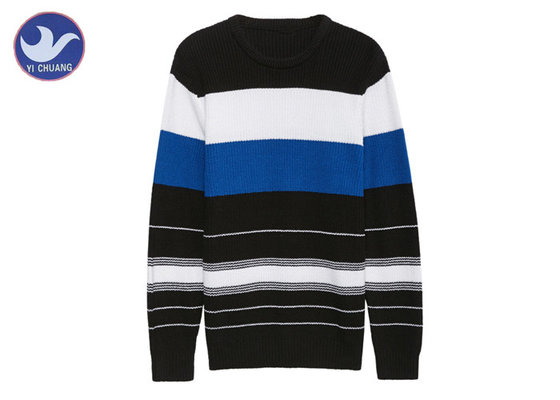 Half Cardigan Knitting Blue And White Striped Sweater Mens Long Sleeves Pullover