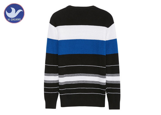 Half Cardigan Knitting Blue And White Striped Sweater Mens Long Sleeves Pullover