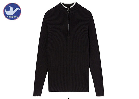 Stand Collar Men's Quarter Zip Sweater , Mens Turtleneck Zip Up Sweater Ribbed Knitting