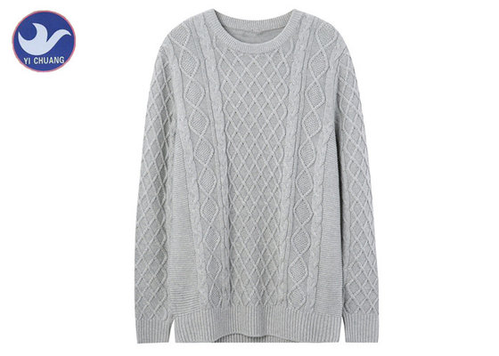Pullover Men's Thick Winter Jumpers , Grey Cable Knit Long Sleeve Sweater Mens