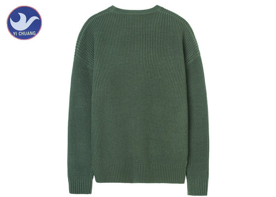Multi Ribs Conbination Men's Knit Pullover Sweater Green Crew Neck Jumper