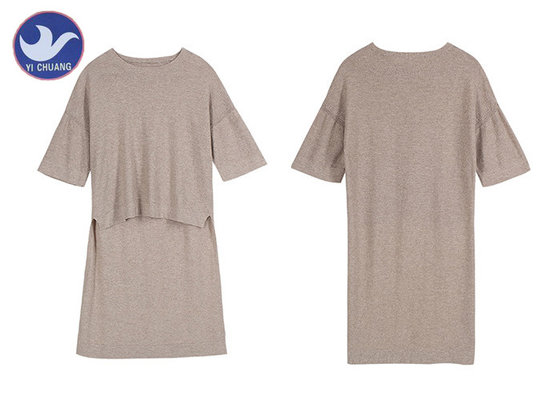 Linen Cotton Womens Knit Pullover Sweater Short Sleeves Front Short Back Long Top