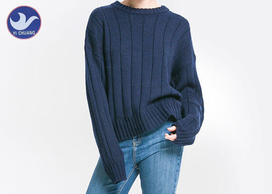 Ribs Knitting Ladies Wool Jumpers Acrylic Blended Pullover Sweater Anti - Pilling