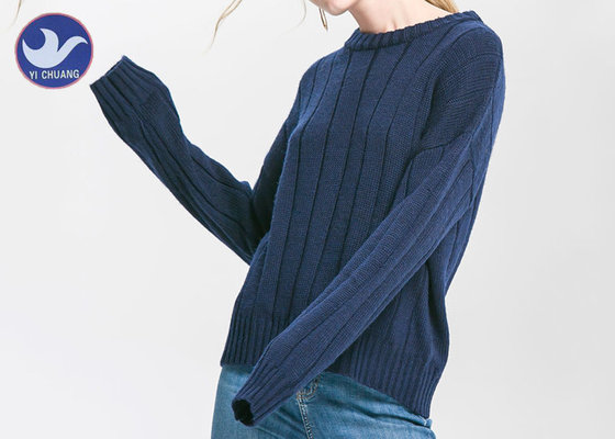 Ribs Knitting Ladies Wool Jumpers Acrylic Blended Pullover Sweater Anti - Pilling