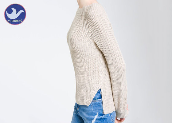 Cream Ladies Wool Jumpers Side Slit Reglan Sleeves Half Cardigan Knitting