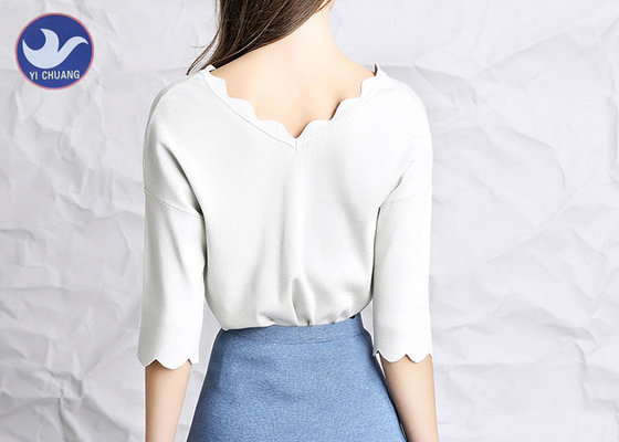 Wavy Edge Womens Knit Pullover Sweater Half Sleeves Short Body Summer Knitwear
