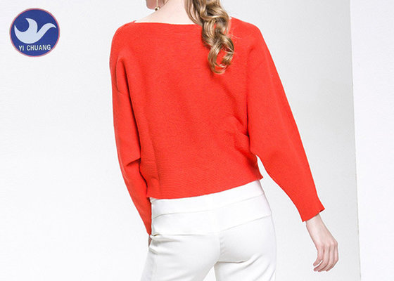 Boat Neck  Womens Knit Pullover Sweater Lady Sexy Drop Shoulder Ottoman Knitted Jumper
