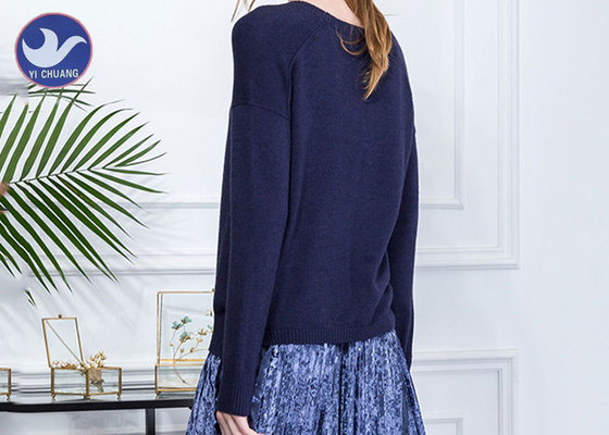 Rayon Round Neck Womens Knit Pullover Sweater Reglan Sleeves Side Slit Lady Clothing