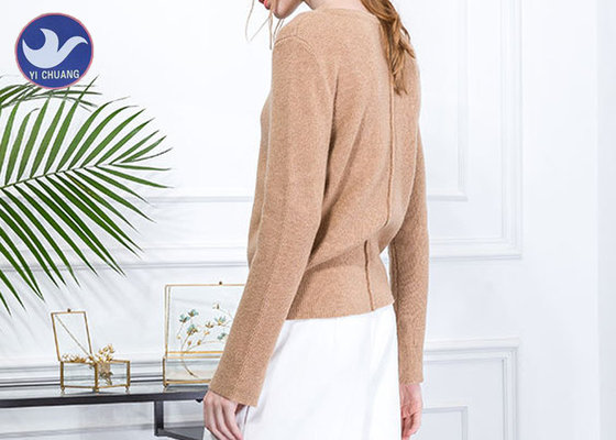 Mock Neck Rib Ladies Wool Jumpers Long Sleeves Slit Cuff Sweater Anti - Shrink