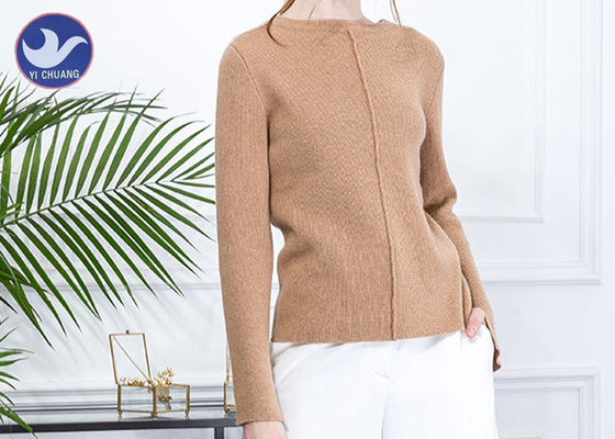 Mock Neck Rib Ladies Wool Jumpers Long Sleeves Slit Cuff Sweater Anti - Shrink