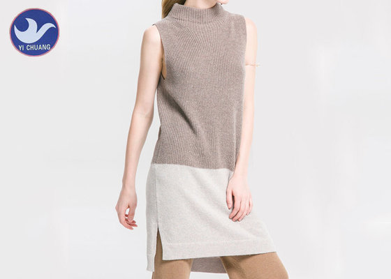 Mock Neck Sleeveless Womens Knitted Dresses Loose fitting Contrast Color