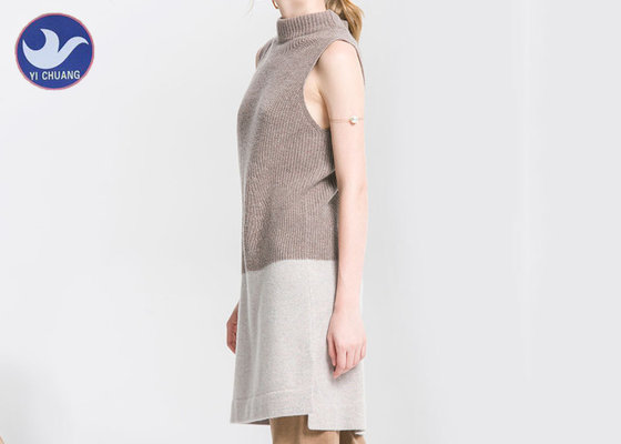 Mock Neck Sleeveless Womens Knitted Dresses Loose fitting Contrast Color
