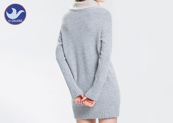 Long Sleeves Grey High Neck Jumper Dress , Roll Neck Knitted Jumper Dress