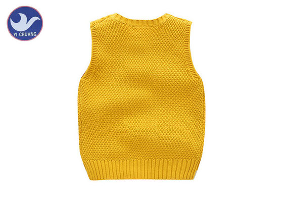 Sleeveless Cable Knitting Girls Pullover Sweaters Two Pockets Unisex Vest Side Slit
