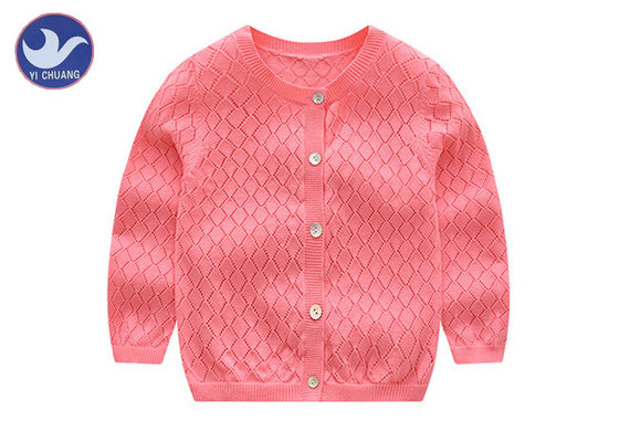 Crew Neck Girls Cardigan Sweaters Spring Knitwear Shell Buttons Diamond Pointelle
