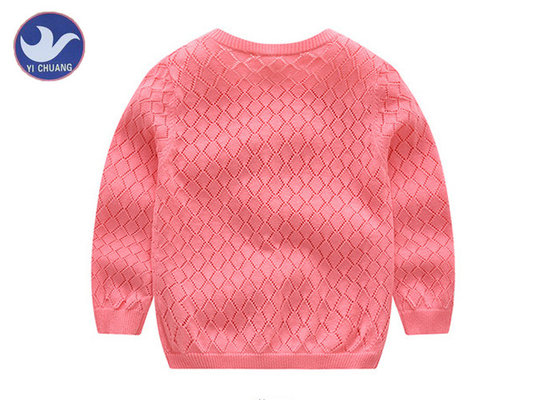 Crew Neck Girls Cardigan Sweaters Spring Knitwear Shell Buttons Diamond Pointelle