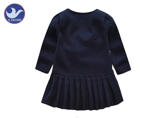 Crew Neck Girls Knitted Dress Long Sleeves Pleated Stripes Butterfly Knot Girls