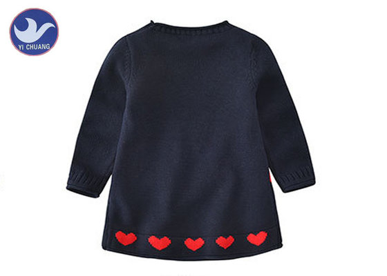 Hearts Jacquard Girls Knitted Dress A- Line Long Sleeves Round Neck With Butterfly Knot