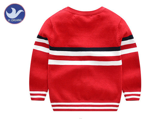 Red V Neck Boys Cardigan Sweater Children Cotton Knitted Outwear For Spring / Autumn