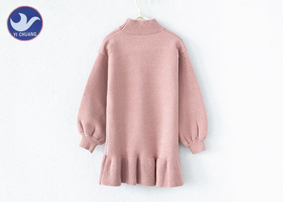 Turtle Neck Little Girl Sweater Dressess , Girls Long Sleeve Dresses Ruffle Frill Bottom