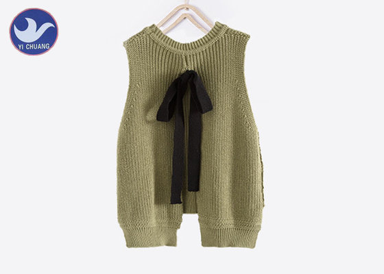 Cotton Girls Turquoise Sweater Sleevesless Vest Pointelle Back Open With Butterfly Knot