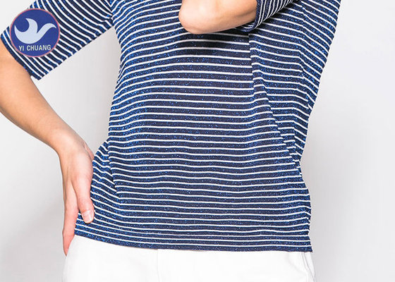 Shinny Micro Lurex Womens Knit Pullover Sweater V Neck Small Stripes Slim