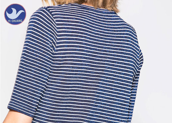 Shinny Micro Lurex Womens Knit Pullover Sweater V Neck Small Stripes Slim