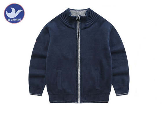 Turtle Neck Zipper Up Kids Cotton Sweater Coat , Side Pockets Children's Outwear
