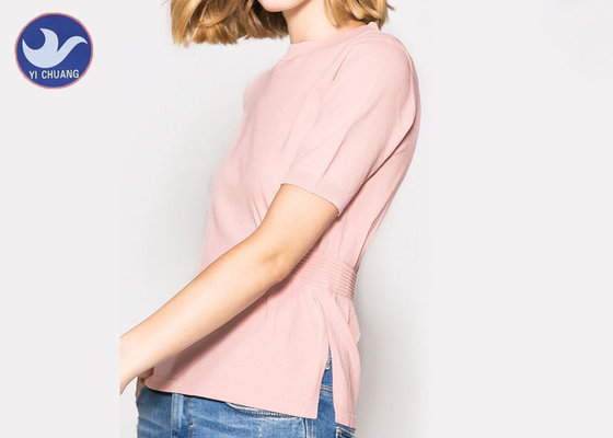 Summer Short Sleeves Womens Knit Pullover Sweater Side Waisted Knitwear