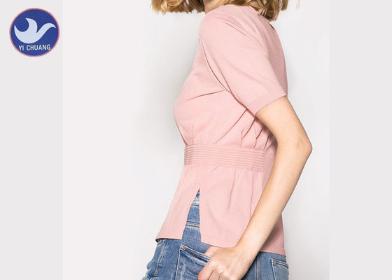 Summer Short Sleeves Womens Knit Pullover Sweater Side Waisted Knitwear