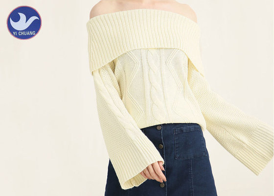 Off Shoulder Big Sleeve Cuff Womens Knit Pullover Sweater / Ladies Cable Knit Jumper