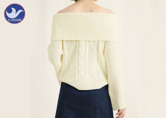 Off Shoulder Big Sleeve Cuff Womens Knit Pullover Sweater / Ladies Cable Knit Jumper