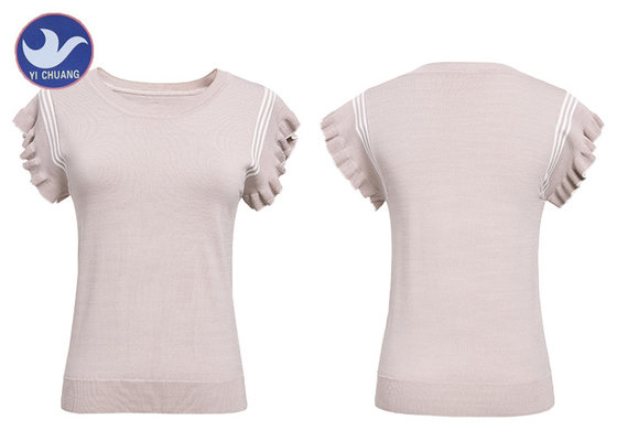 Ruffle Drop Short Sleeves Womens Knit Pullover Sweater Stripes Summer