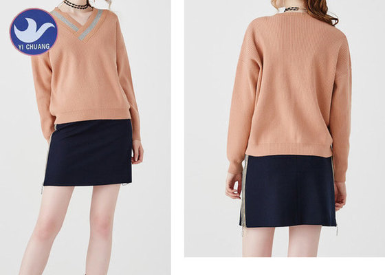 Stripes V Neck Ribs Knitting Women'S Pullover Sweater / Casual Clothes For Girls