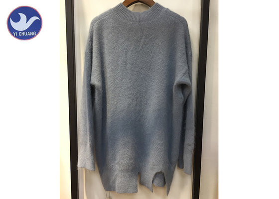Fashion Ladies Long Jumpers Slit Neck And Bottom / Autumn Womens Knitwear