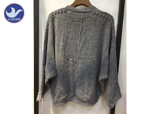 Lightweight Lady Pointell Bat Sleeves Cardigan / Womens Knit Sweater Gray Color