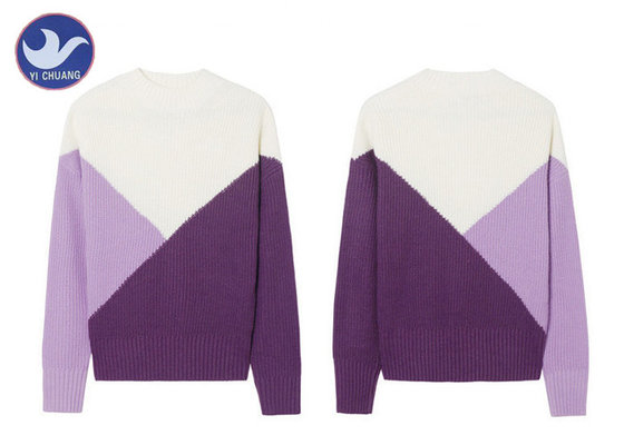 Mock Neck Half Cardigan Knitted Womens Knit Pullover Sweater Contrast Color