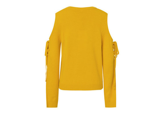 Bright Yellow Lace Up Womens Knit Pullover Sweater Off Shoulder Top