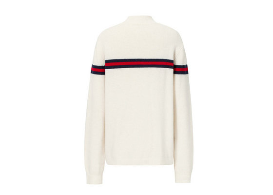 Classic White Ground, Black And Red Contrast Color Stripe Lady Jumper Mock Neck