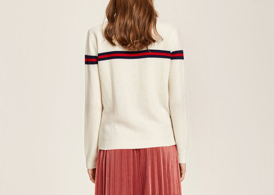 Classic White Ground, Black And Red Contrast Color Stripe Lady Jumper Mock Neck