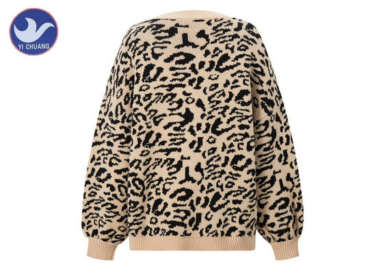 Leopard Jacquard Womens Knit Pullover Sweater Thick Chunky Jumper Drop Shouder