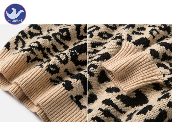Leopard Jacquard Womens Knit Pullover Sweater Thick Chunky Jumper Drop Shouder