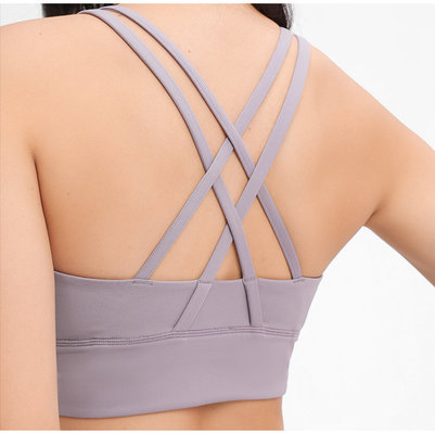 New Design Shock Proof High Neck Cross Back Sports Bra Mesh Logo Custom Exercise Bras