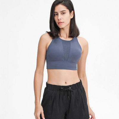 New Design Shock Proof High Neck Cross Back Sports Bra Mesh Logo Custom Exercise Bras