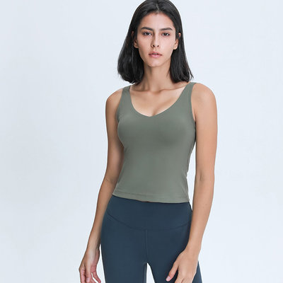 Lulu High-Intension V Neck U Back Chest Padded Vest Sport Gymwear Woman Yogawear Workout Clothing