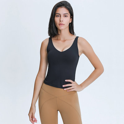 Lulu High-Intension V Neck U Back Chest Padded Vest Sport Gymwear Woman Yogawear Workout Clothing