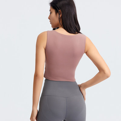 Open Front Waist Fitness Apparel Women 's Sports Tanks Top Gym Fitness Running Vest Padded