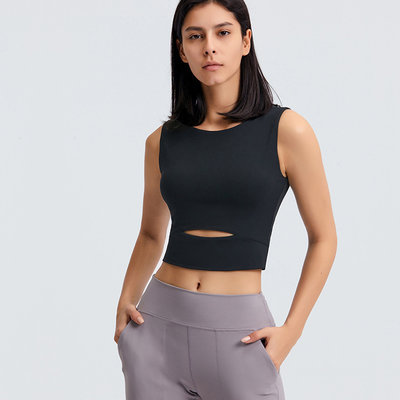Open Front Waist Fitness Apparel Women 's Sports Tanks Top Gym Fitness Running Vest Padded